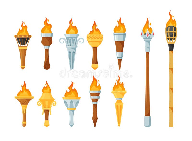 Metal Torches with Brightly Burning Fire and Flame Vector Set Stock ... Metal Torches with Brightly Burning Fire and Flame Vector Set Stock ...