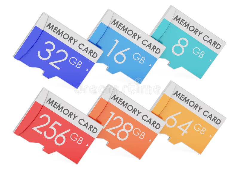 Set of Memory Cards, 3D Rendering Stock Illustration - Illustration of ...