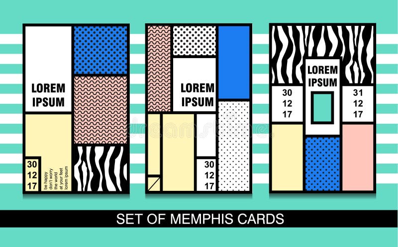 Set Memphis Cards. Retro Style Texture, Pattern and Geometric Elements ...