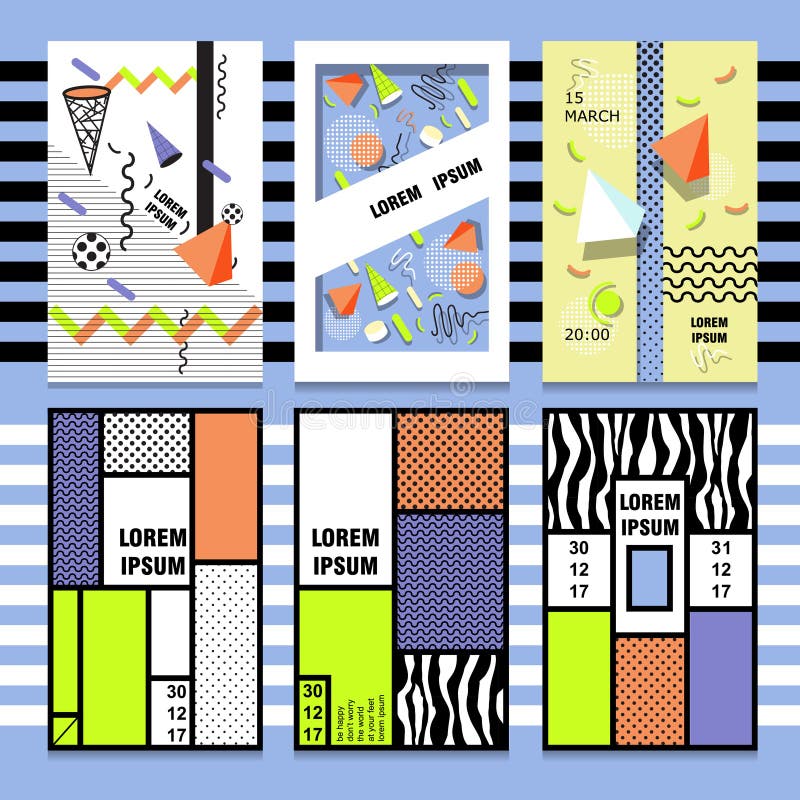Set Memphis Cards/ Retro Style Texture, Pattern and Geometric Elements ...