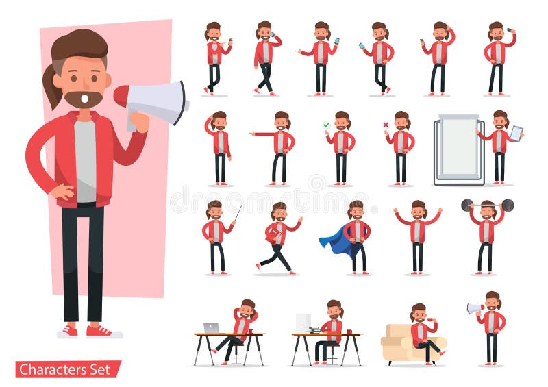 Set of Men Character Vector Design. Presentation in Various Action with ...