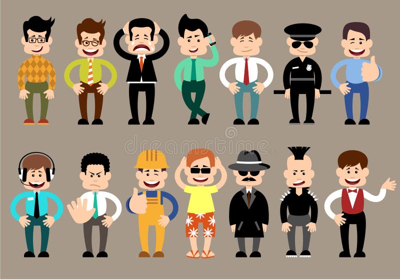 Set of Men Different Characters, Poses. Stock Vector - Illustration of ...