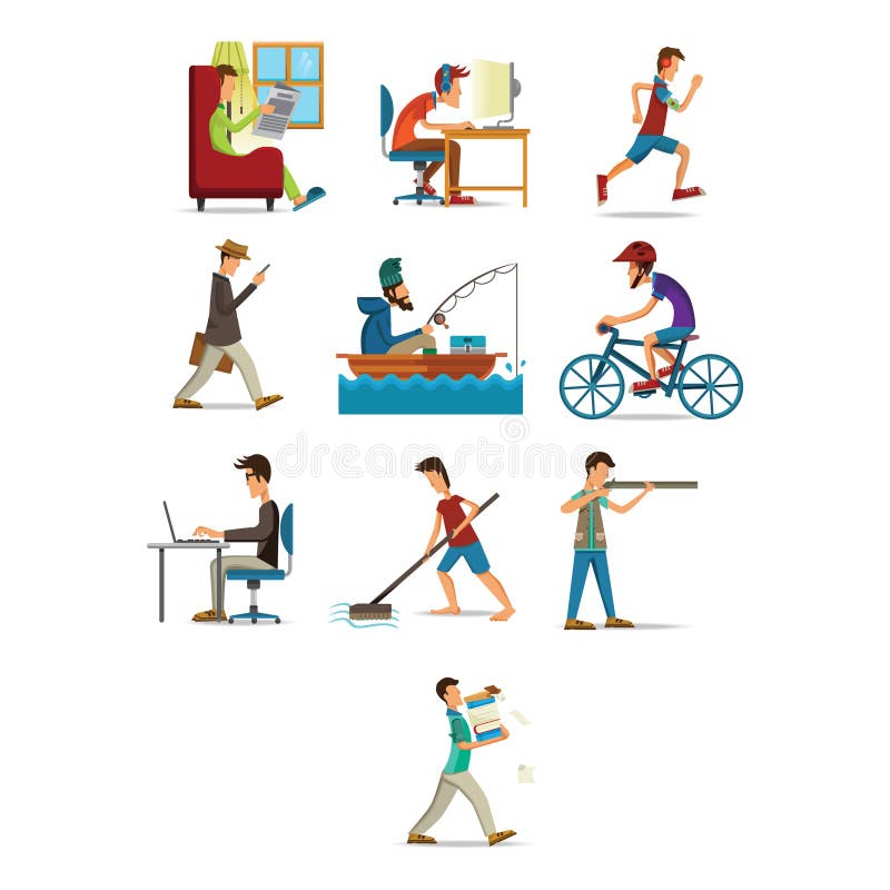 Collection of Men Doing Stretching. Vector Illustration Decorative ...