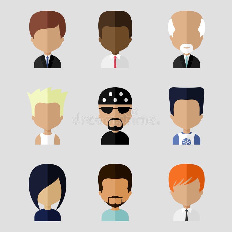 Set of Men Faces Icons in Flat Design Stock Vector - Illustration of ...