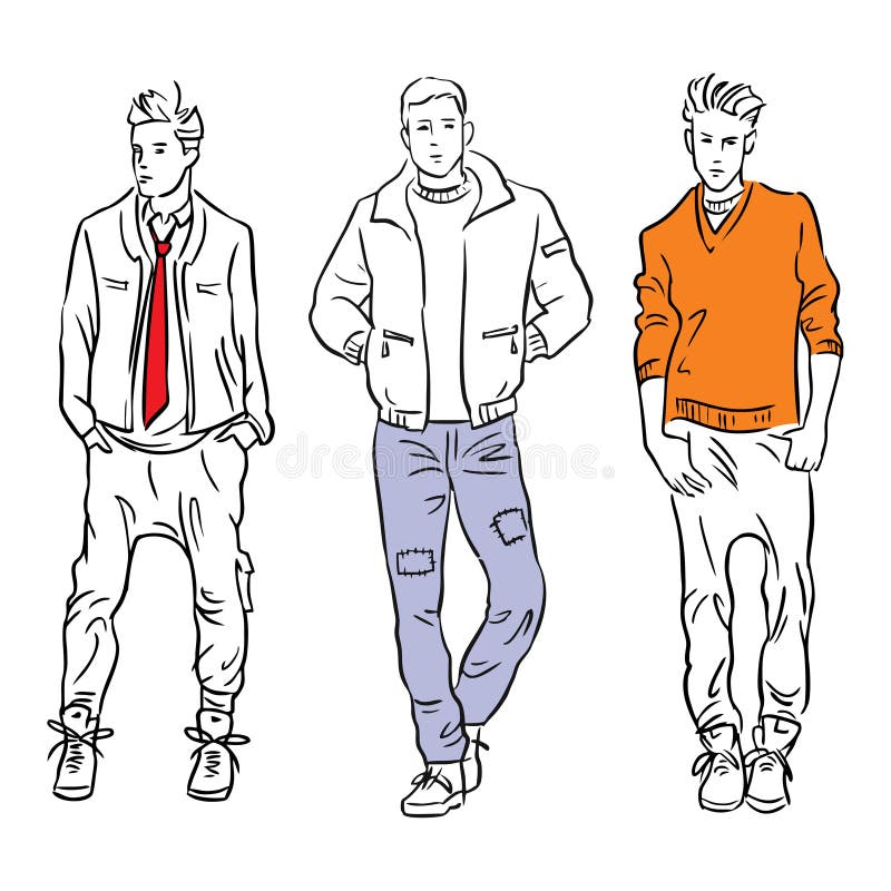Set of Men Fashion Models in the Spring Clothes Stock Vector ...