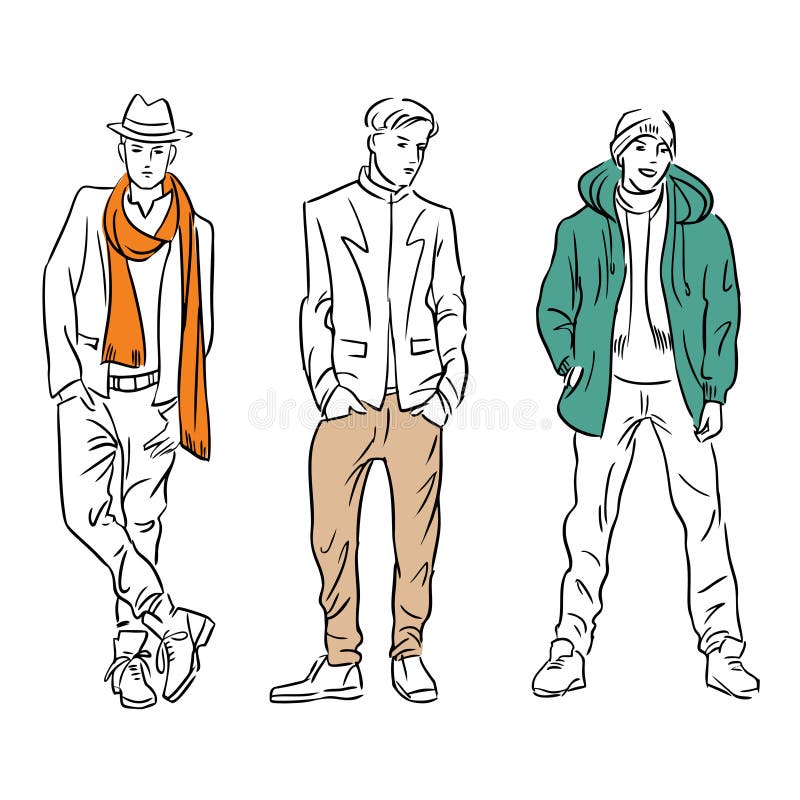 Set of Men Fashion Models in the Spring Clothes Stock Vector ...