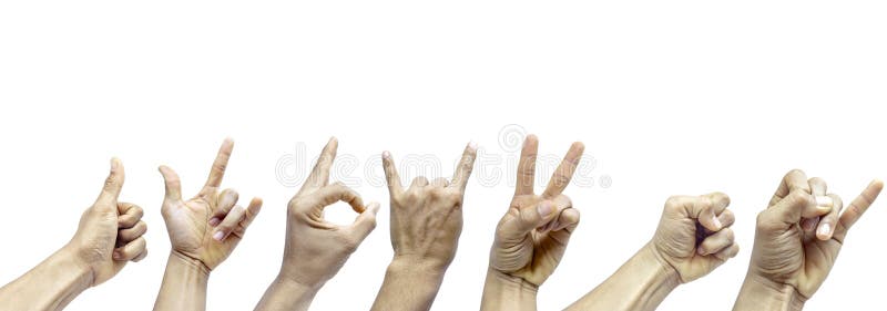 Set of Men Hand Symbols Hands Isolated on White Background with ...