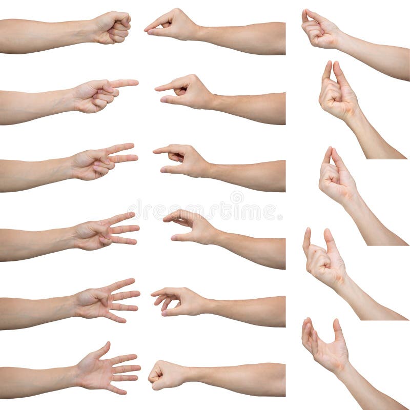 Set of Men Make Various Hand Gestures Isolated on White Background ...