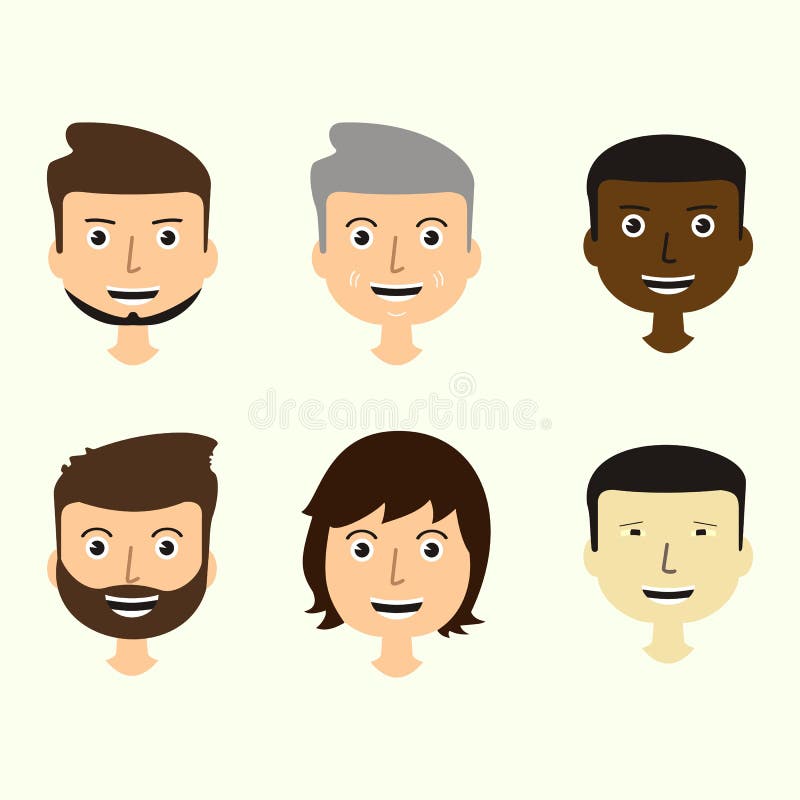 Set of Men`s Faces Expressing Positive Emotions. Human Faces Stock ...
