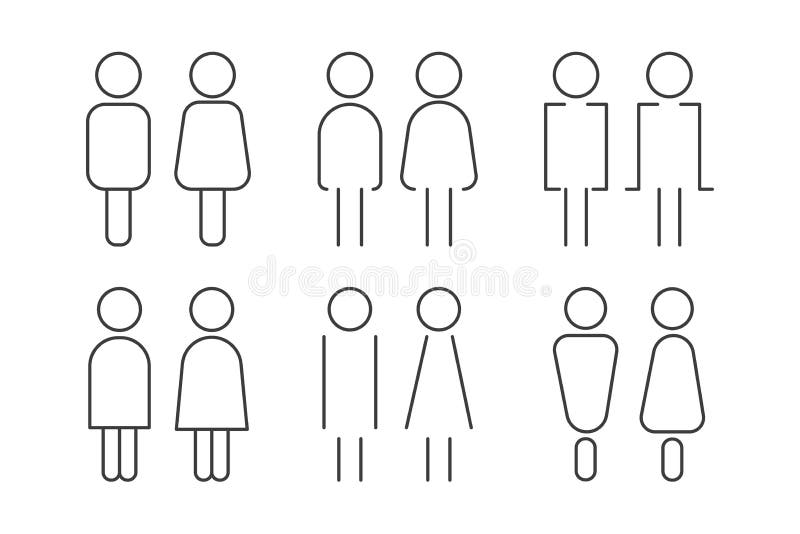Men And Women Flat Vector Illustration Glyph Style Black Thin Line