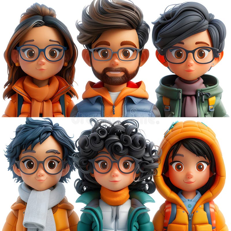 Set of Men and Women in 3D Style. 3d Avatar of Different People on a ...