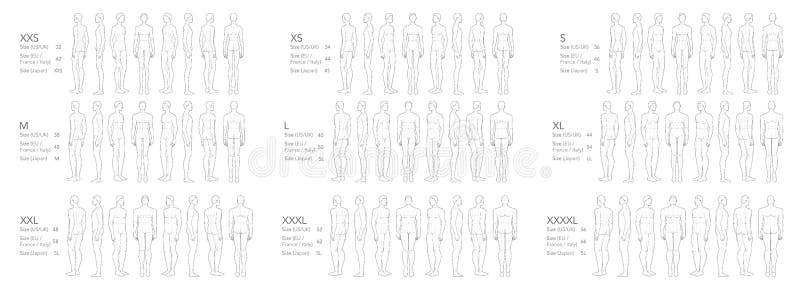 Set Of Mens Xxs Xs S M L Xl Xxl Xxxl Xxxxl Sizes Fashion Template 9
