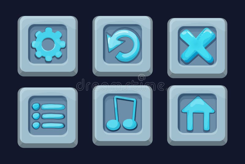 Set Menu Ui Buttons on Stone Block in Comic Cartoon Style, Game Design ...