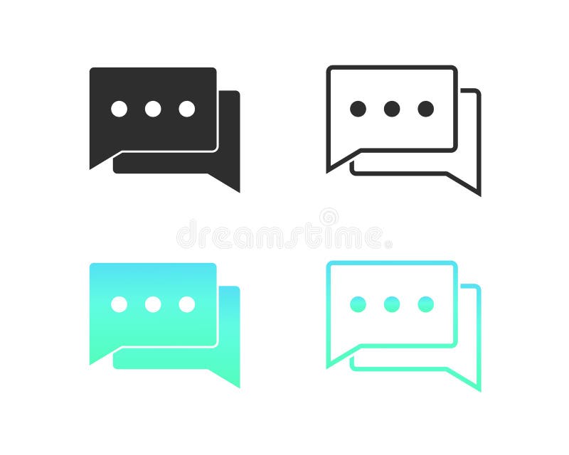Set of Message Icon. Two Chat Square Speech Message Bubbles with Three ...