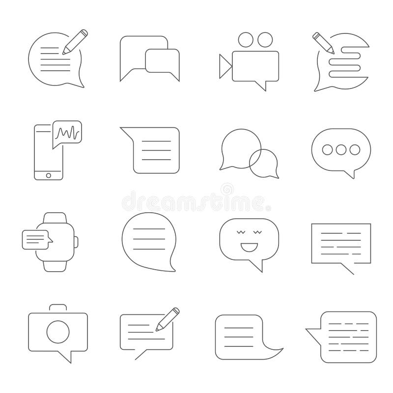 Set of Message Related Vector Line Icons. SMS, Chat, Message, Speech ...