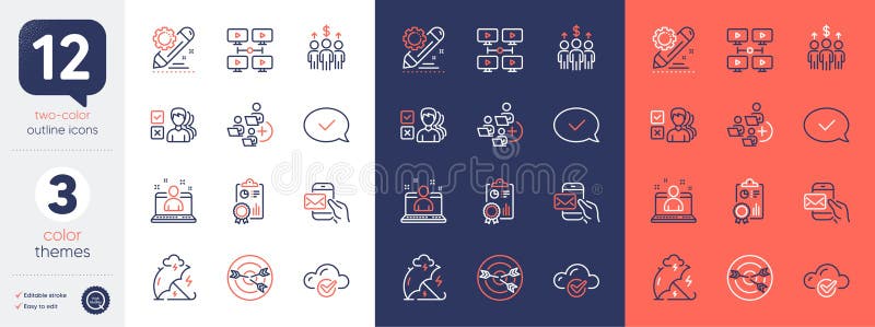 Set of Messenger Mail, Approved Message and Meeting Line Icons. for ...