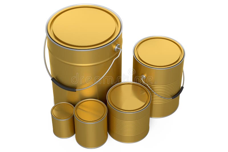 Set of Metal Can or Buckets of Paint in Row Pattern on White Background ...
