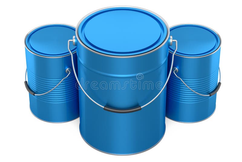 Set of Metal Can or Buckets of Paint in Row Pattern on White Background ...