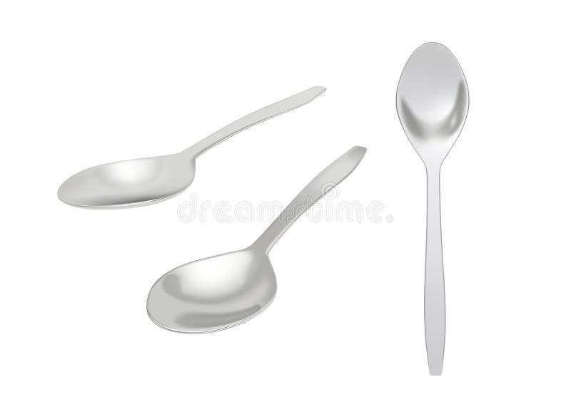 Set Of Metal Spoons In Different Angles, On A White Background ...