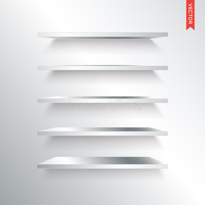 Set of Metal or Steel Shelves Vector Isolated on the Wall Background ...