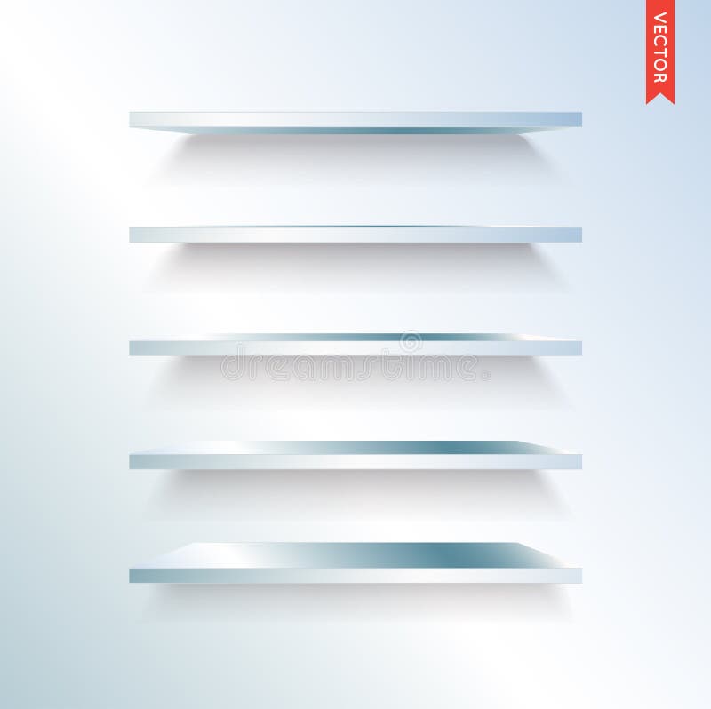 Set of Metal or Steel Shelves Vector Isolated on the Wall Background ...