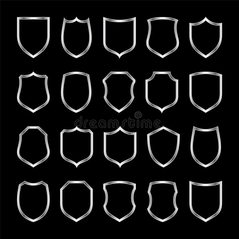 Set of Metal Vintage Shield Frames. Shiny Silver Heraldic Shields ...