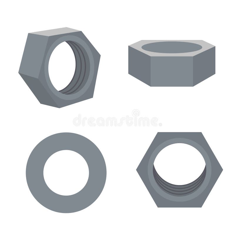 Set of Metal Washers and Hex Nuts in Different Angles Stock Vector ...