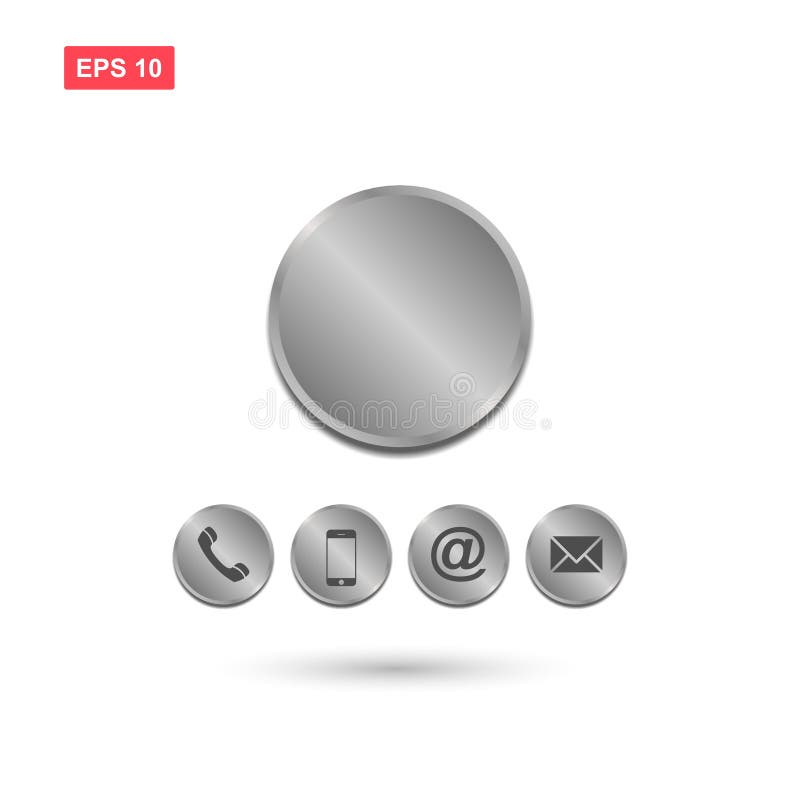 Set of Metal Web Contact Button Vector Design Isolated Stock Vector ...