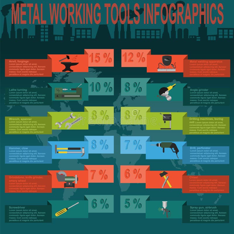Set of Metal Working Tools Infographics Stock Vector - Illustration of ...