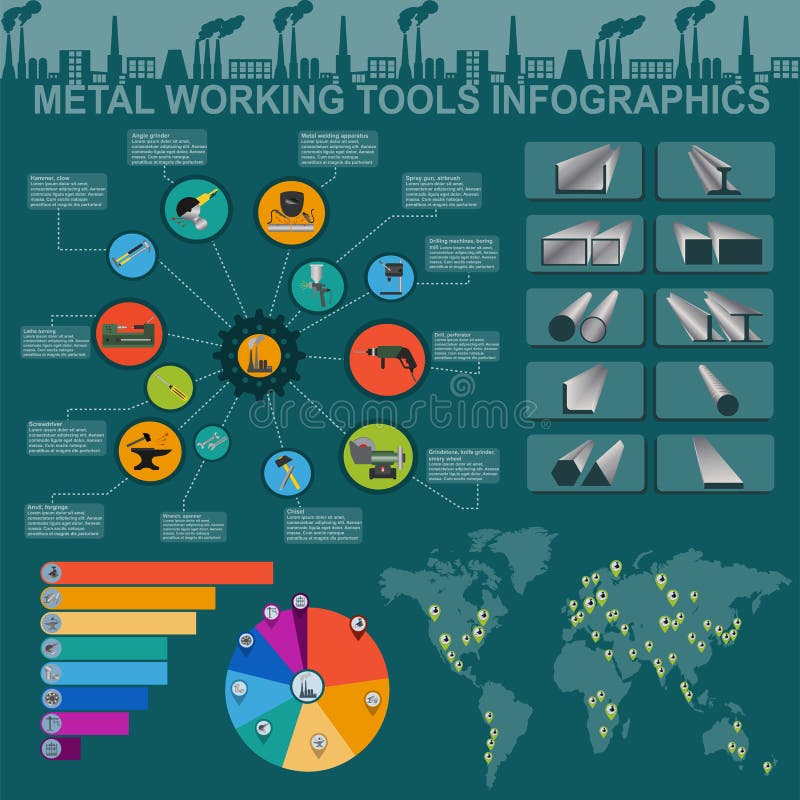 Set of Metal Working Tools Infographics Stock Vector - Illustration of ...