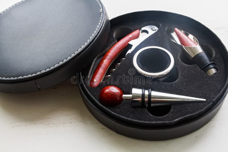 Set of Metallic Bar Tools in a Round Box Stock Photo - Image of tool ...