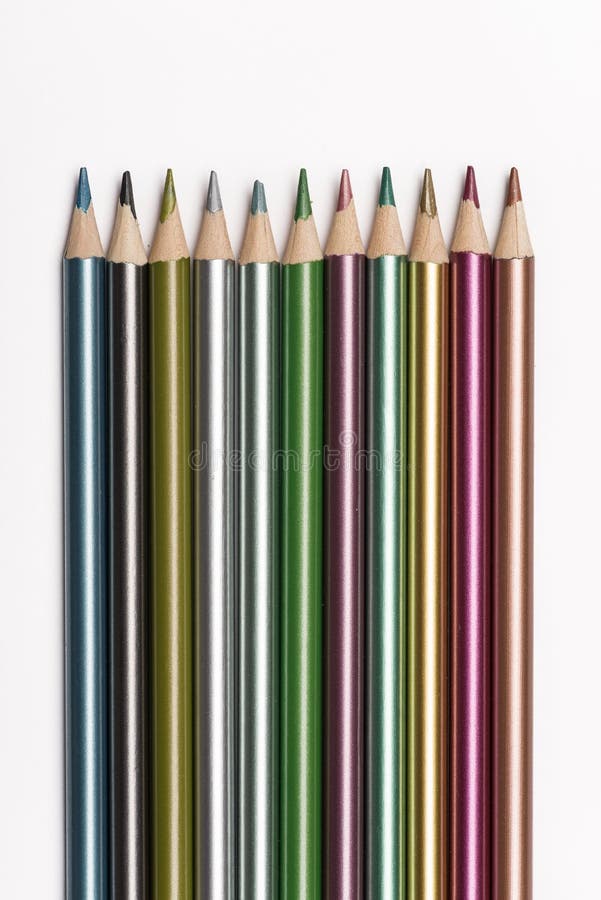 Set of Metallic Colored Pencils Stock Photo - Image of equipment, brown ...