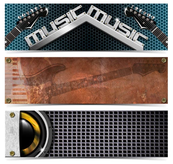 Set of Metallic Music Headers Stock Illustration - Illustration of ...