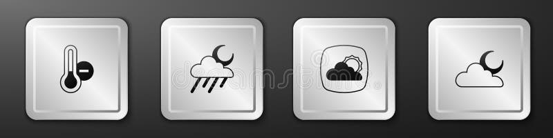 Set Meteorology Thermometer, Cloud with Rain and Moon, Weather Forecast ...