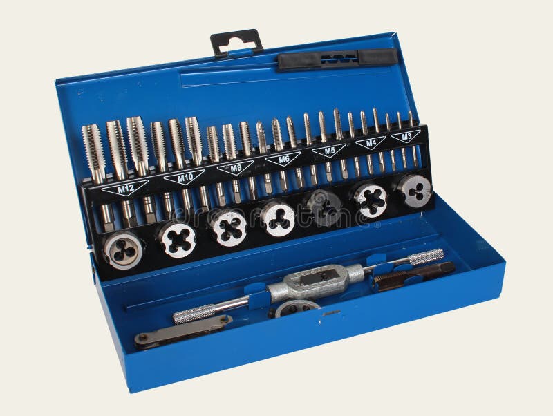 Set Metric Taps Dies Metal Box Isolated White Stock Photos - Free ...