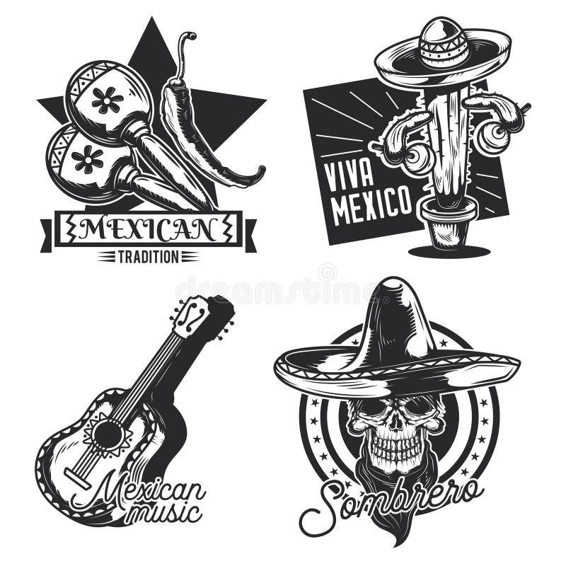 Set of Mexican Emblems, Labels, Badges, Logos. Isolated on White Stock ...
