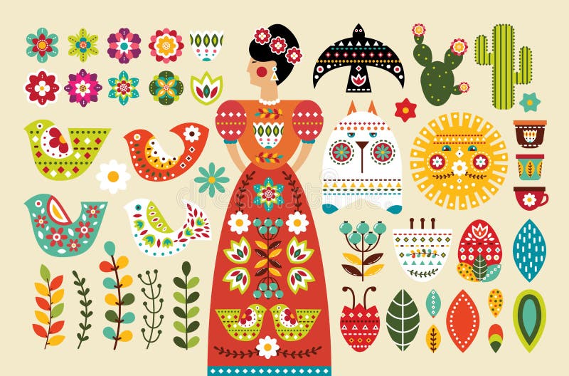Set of Mexican Design Elements Stock Vector - Illustration of ethnic ...