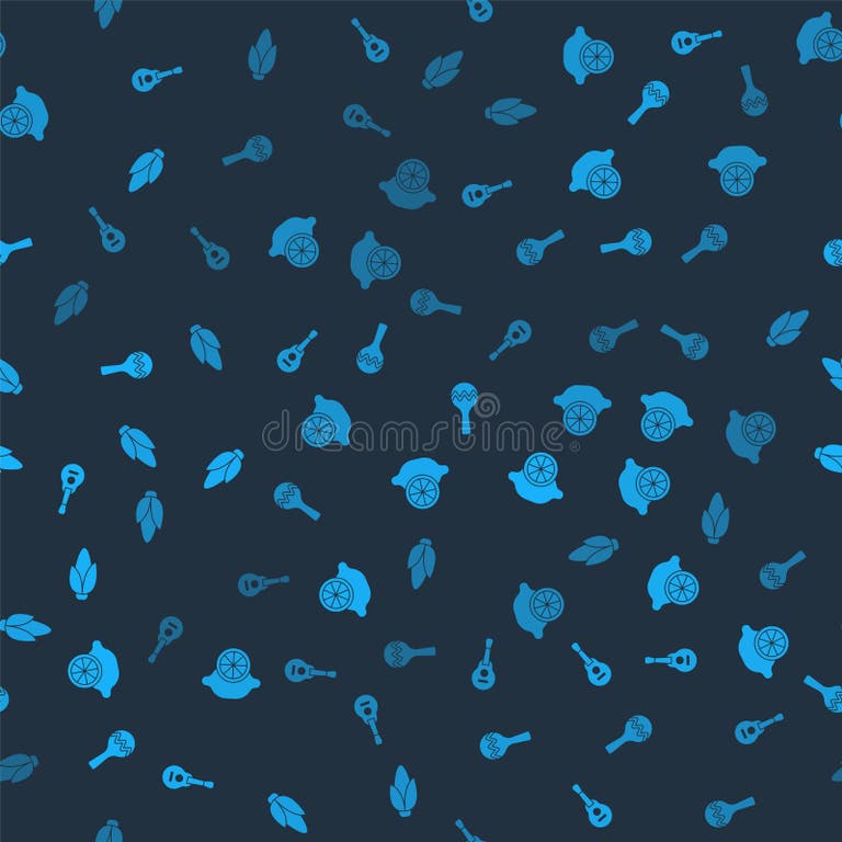 Set Mexican Guitar, Lemon, Maracas and Corn on Seamless Pattern. Vector ...