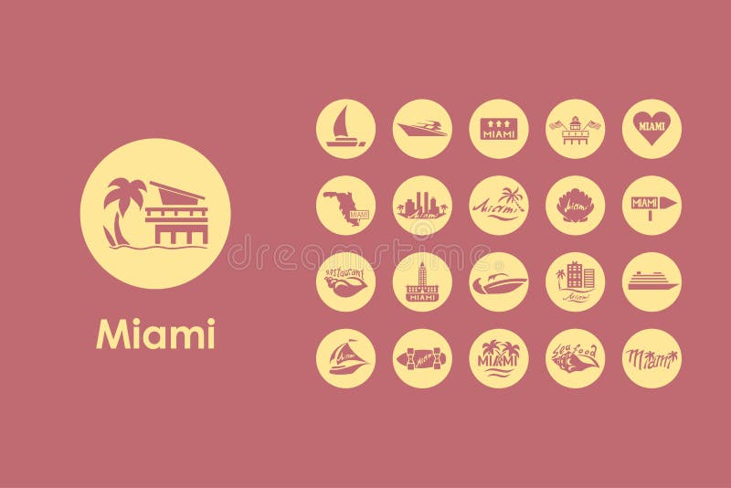 Set of Miami simple icons stock vector. Illustration of pictogram ...