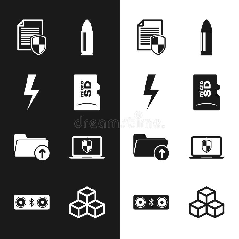 Set Micro SD Memory Card, Lightning Bolt, Document Protection, Bullet ...