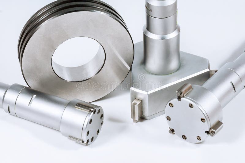 Set of Micrometers on a White Background. Micrometer with Check Ring ...