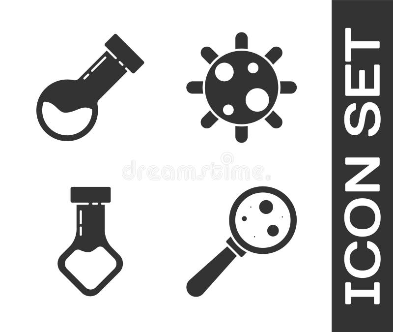 Set Microorganisms Under Magnifier, Test Tube and Flask Chemical, Test ...