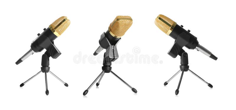 Set with Microphone from Different Views on Background Stock Image ...