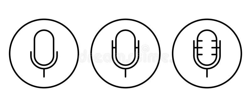 Set of Microphone Icon Vector on Circle Line. Mic Sign Symbol Stock ...