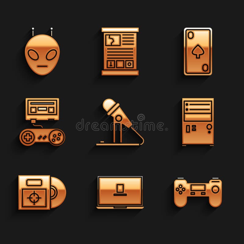 Set Microphone, Laptop, Gamepad, Computer, CD or DVD Disk in Box ... Set Microphone, Laptop, Gamepad, Computer, CD or DVD Disk in Box ...