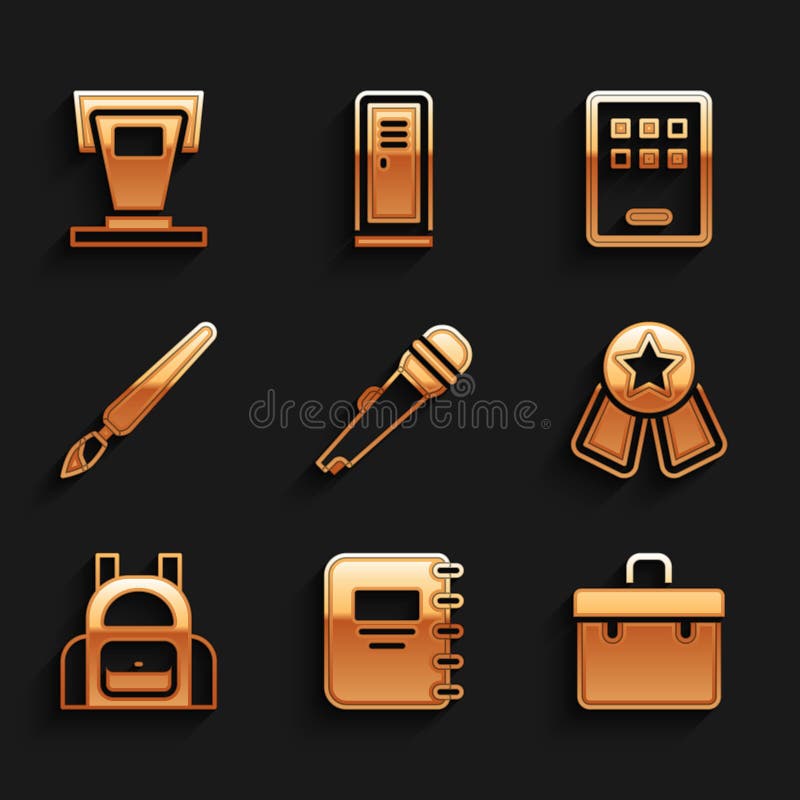 Set Microphone, Notebook, Briefcase, Medal with Star, School Backpack ... Set Microphone, Notebook, Briefcase, Medal with Star, School Backpack ...