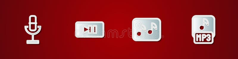 Set Microphone, Pause Button, Music Note, Tone and MP3 File Icon ...