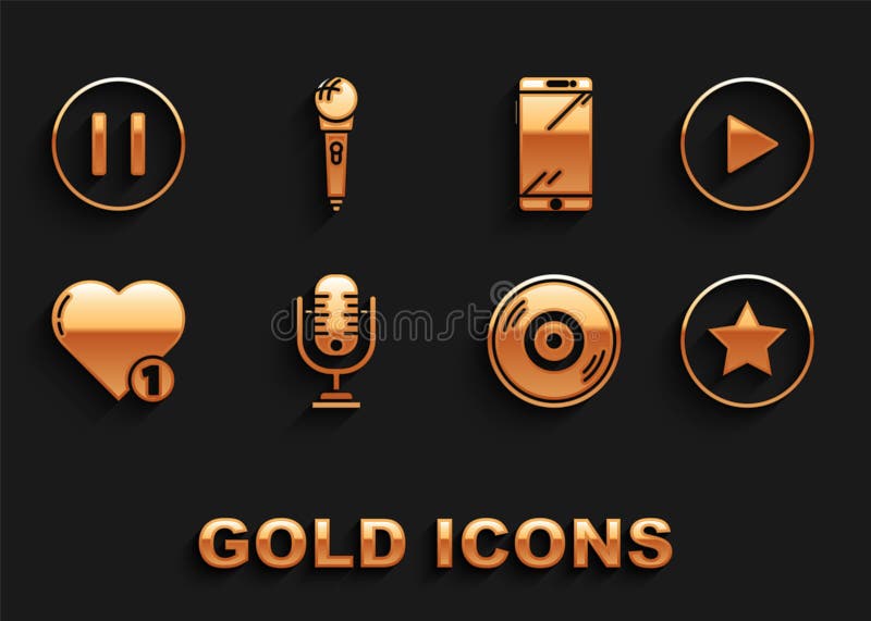 Set Microphone, Play in Circle, Star, Vinyl Disk, Like and Heart ...