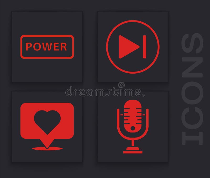 Set Microphone, Power Button, Fast Forward and Like and Heart Icon ...
