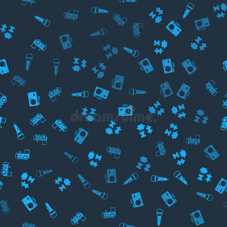 Set Microphone, Puzzle Pieces Toy, Photo Camera and Toy Train on ...